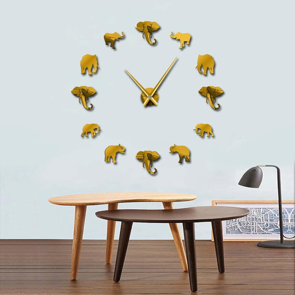 Jungle Animals Elephant DIY Large Wall Clocks Home Decor Modern Design ...