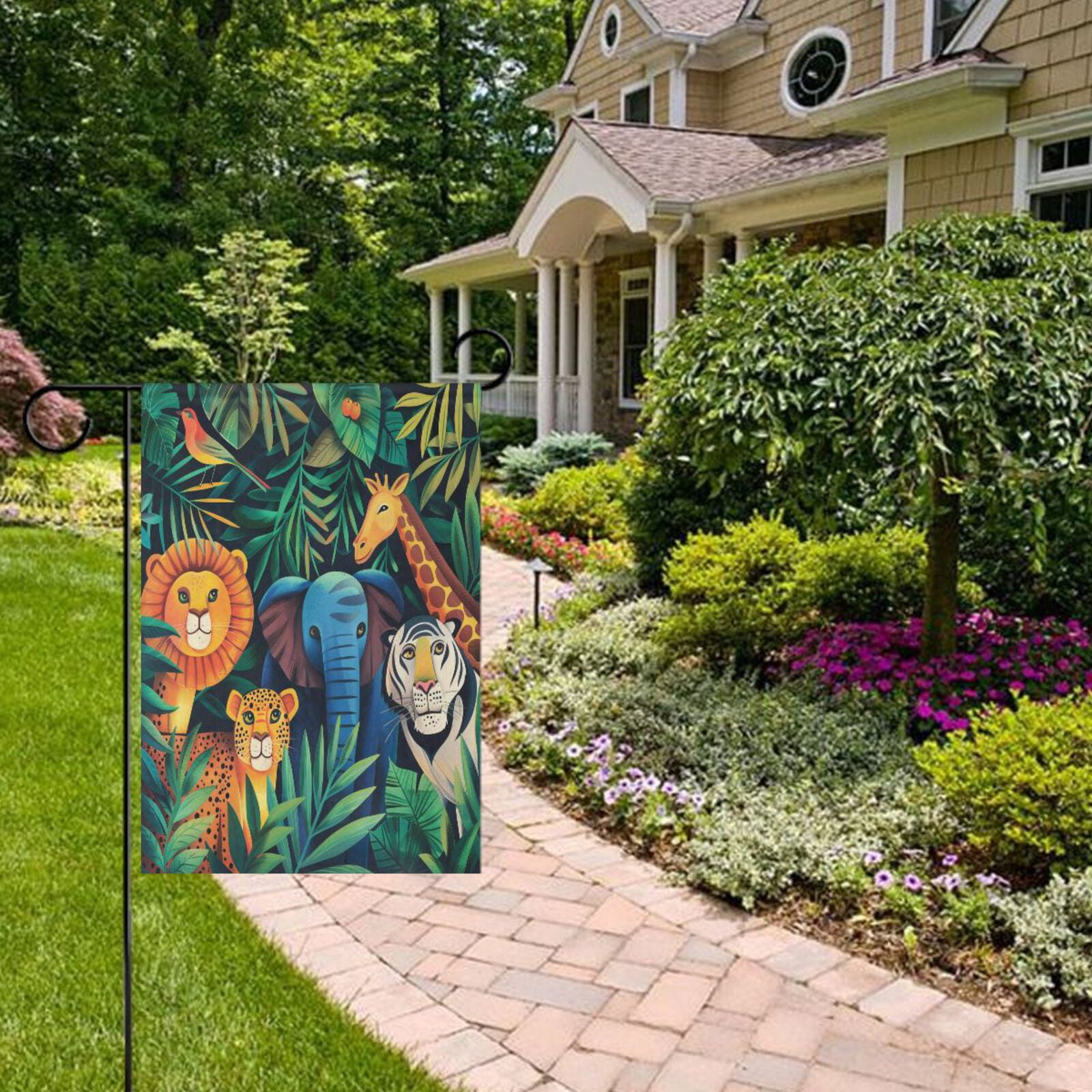 Jungle Animals Garden Flag Double Sided 12 x 18 Inch Outside Yard ...
