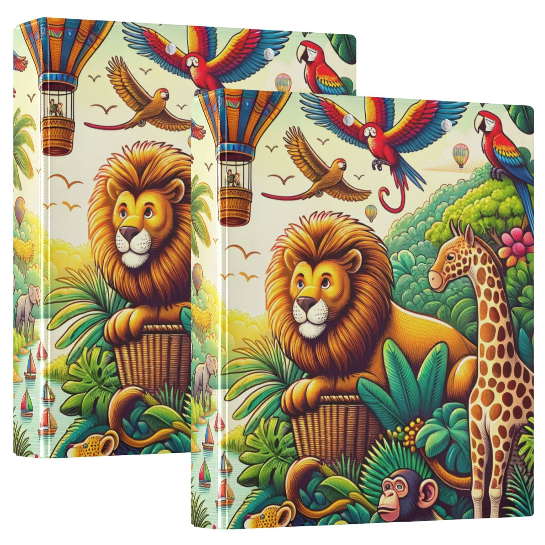 Jungle Animals Hot Air Balloon 3 Ring Binders 1.5 inch Hardcover File ...
