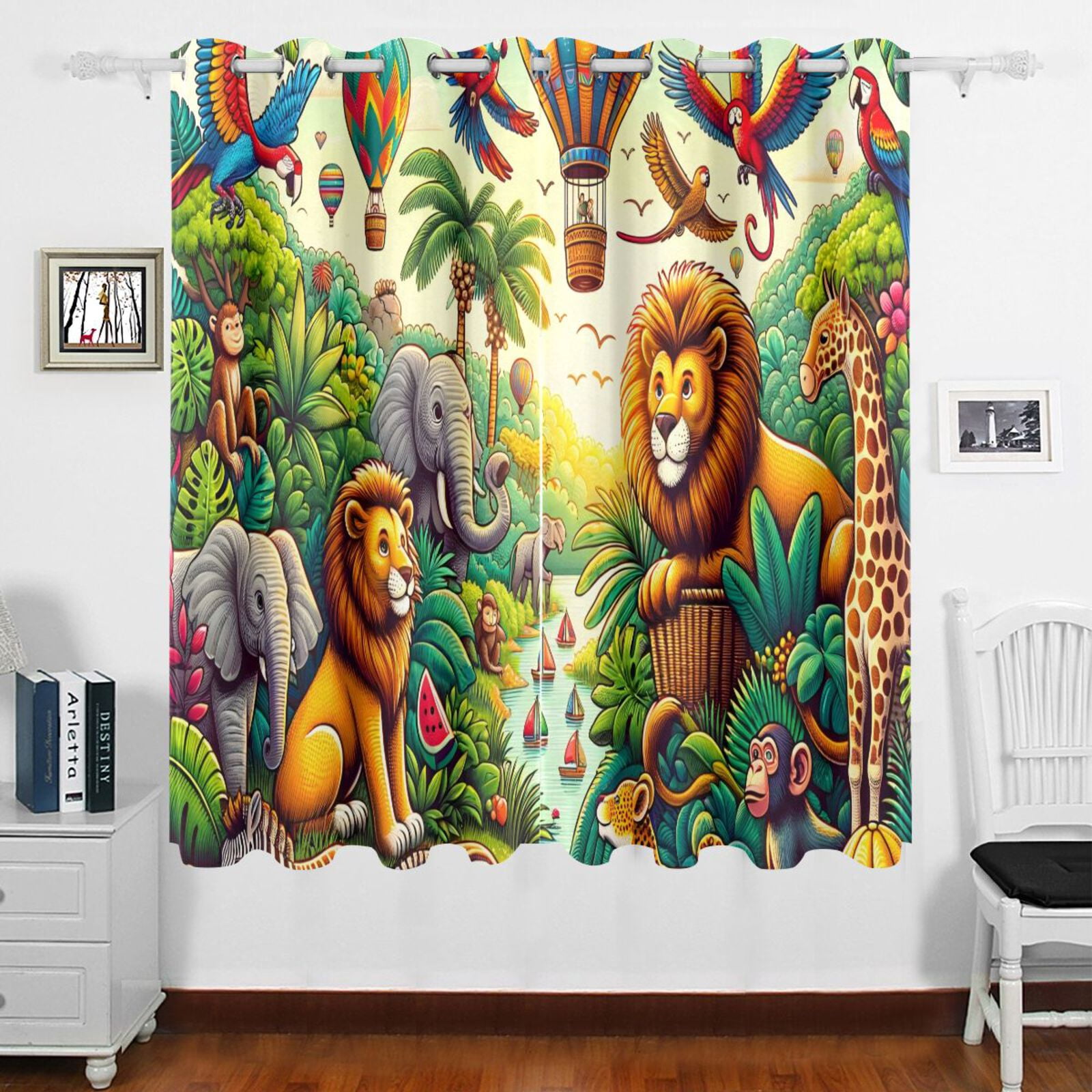 Jungle Animals Hot Air Balloon Curtains Black Out 63 Inch Length ...
