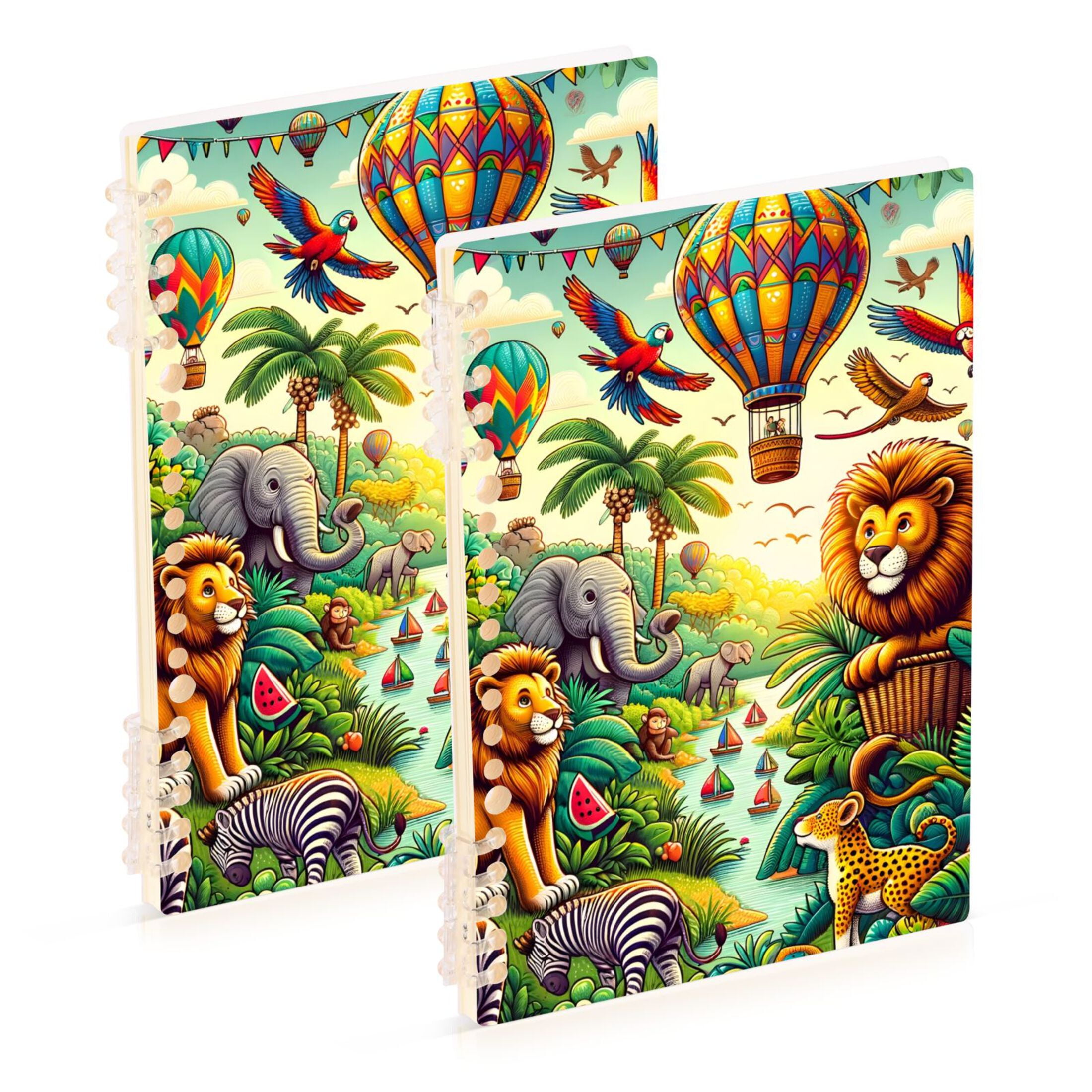 Jungle Animals Hot Air Balloon Ring Binder Notebook Journey Note Diary ...
