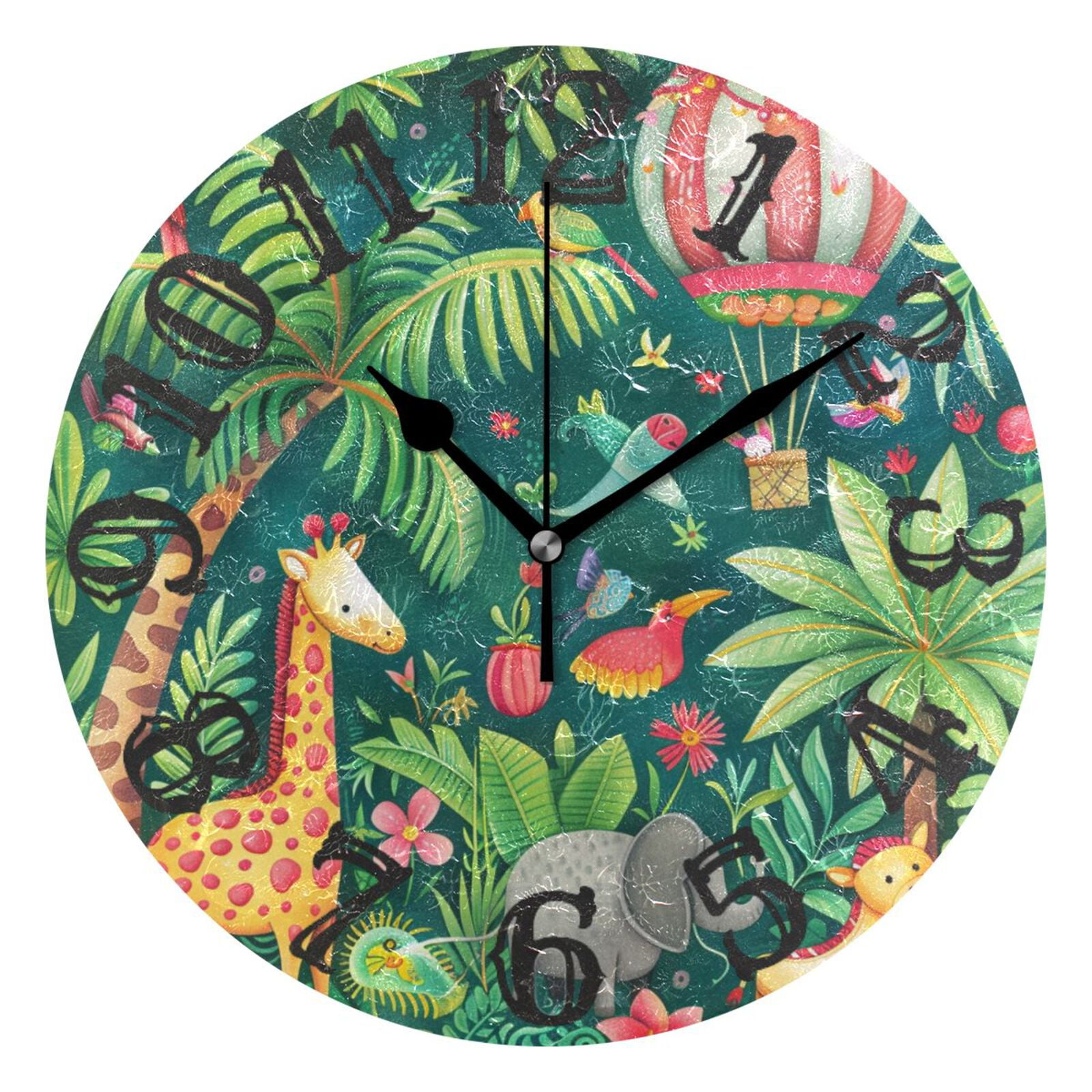Jungle Animals Leaves Hot Air Balloon 10 inch Wall Clocks Non Ticking ...