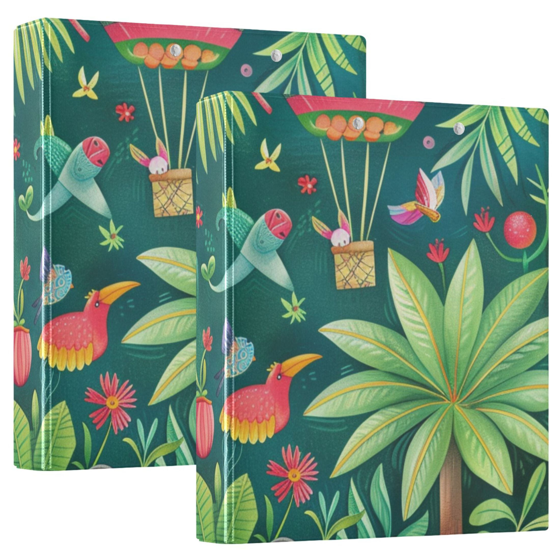 Jungle Animals Leaves Hot Air Balloon 3 Ring Binders 1.5 inch Hardcover ...
