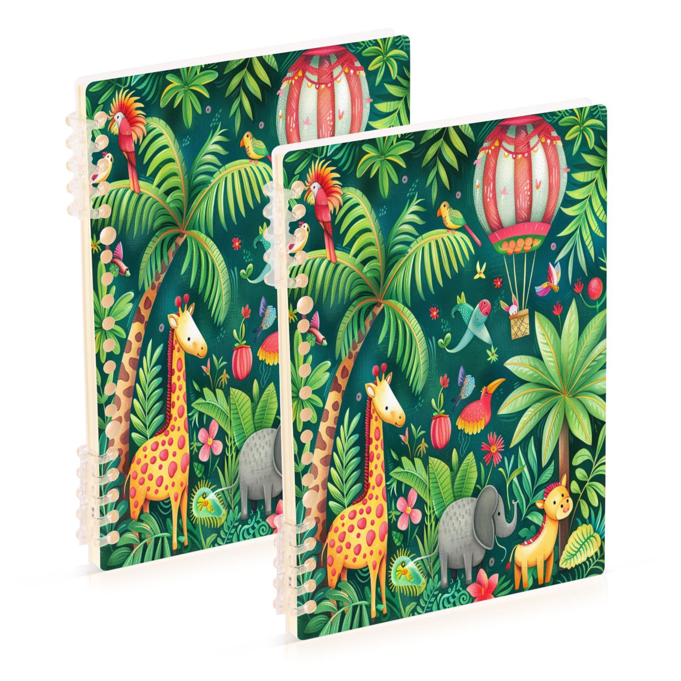 Jungle Animals Leaves Hot Air Balloon Ring Binder Notebook Journey Note ...