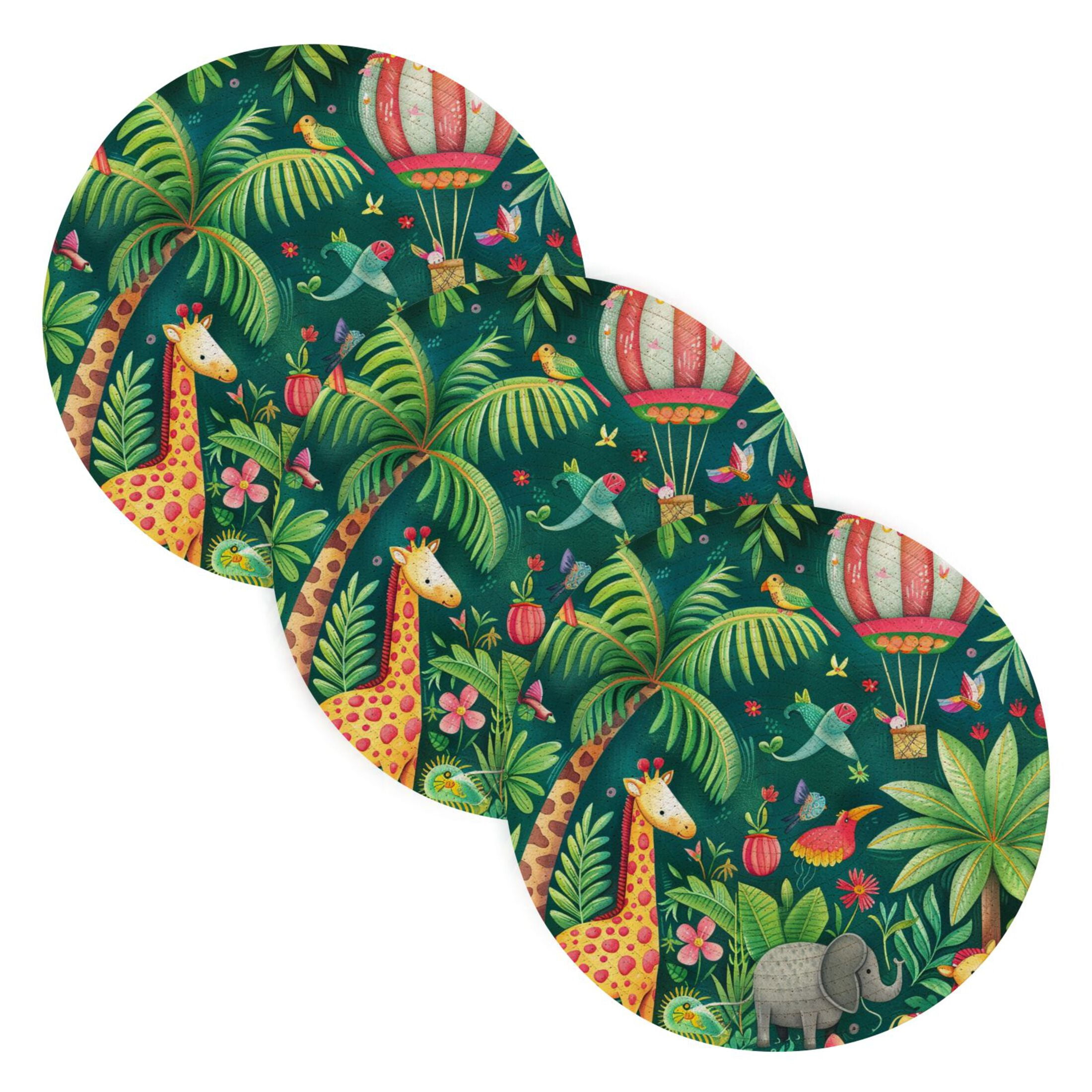 Jungle Animals Leaves Hot Air Balloon Trivet Mats Woven Pot Holders ...