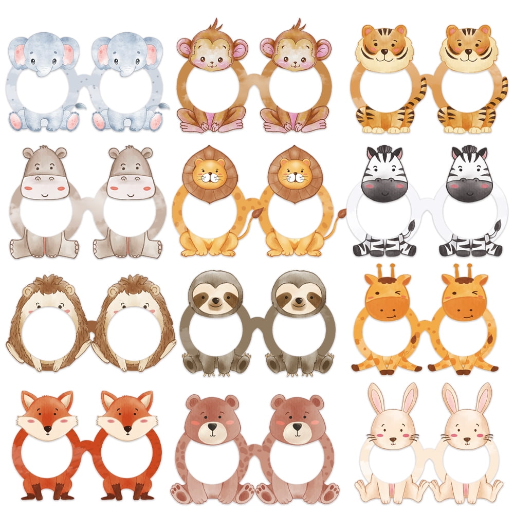 Jungle Animals Paper Eyeglasses, Safari Animals Photo Booth Props ...