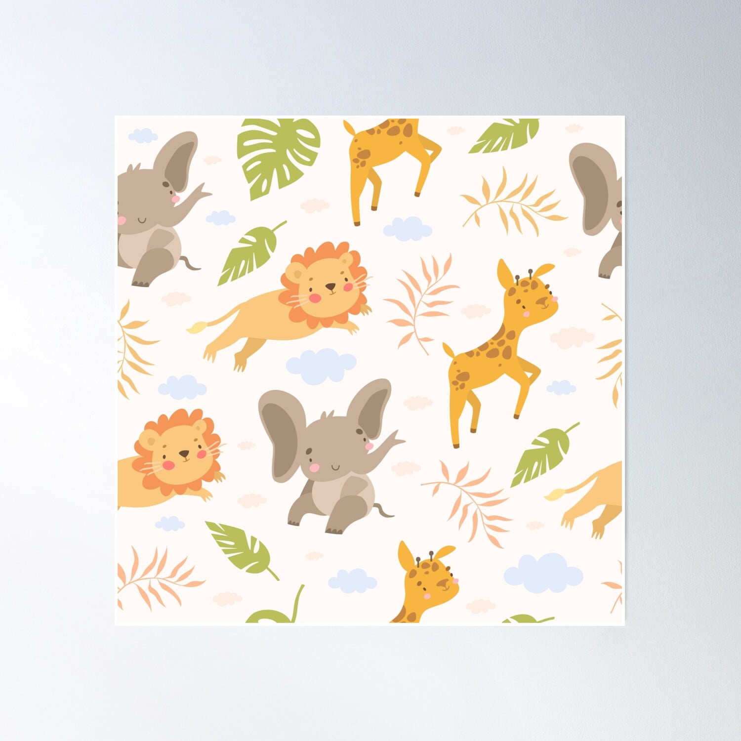 Jungle Animals - Pattern With Lion, Elephant And Giraffe Poster Wall ...