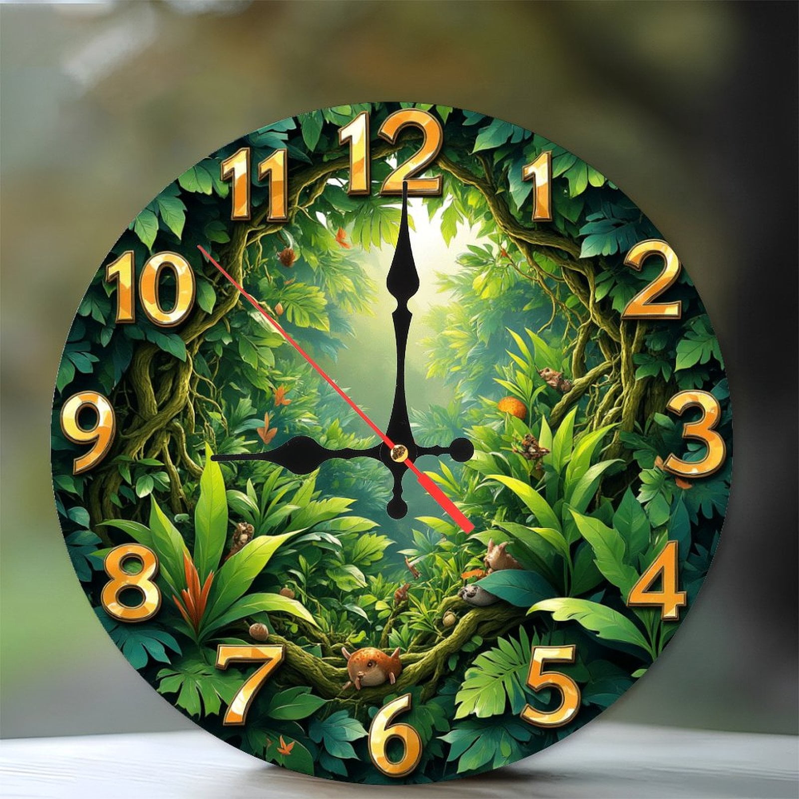 Jungle Animals Rainforest Wall Clock 10-Inch Silent Wooden Wall Clock ...