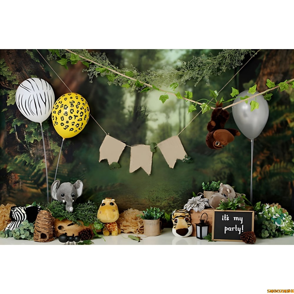 Jungle Animals Safari Party Backdrop Wild One Newborn Baby 1st Birthday ...