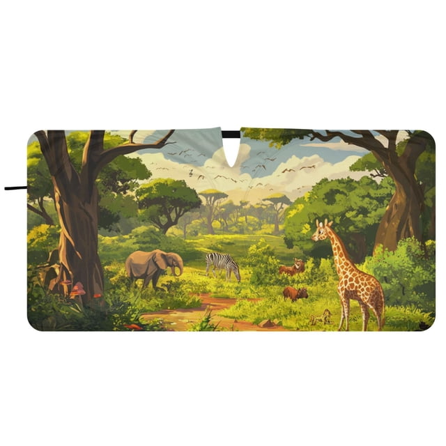 Jungle Animals Savanna Car Windshield Sun Shade Foldable Front Window ...