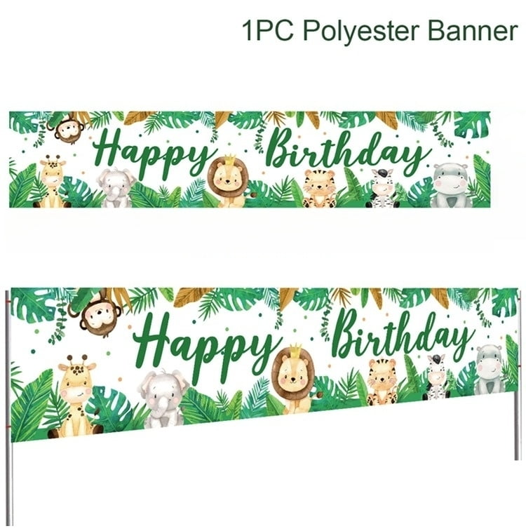 Jungle Animals Theme Safari Happy Birthday Banner Party Outdoor ...