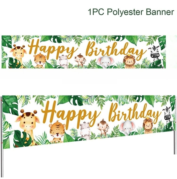 Jungle Animals Theme Safari Happy Birthday Banner Party Outdoor ...