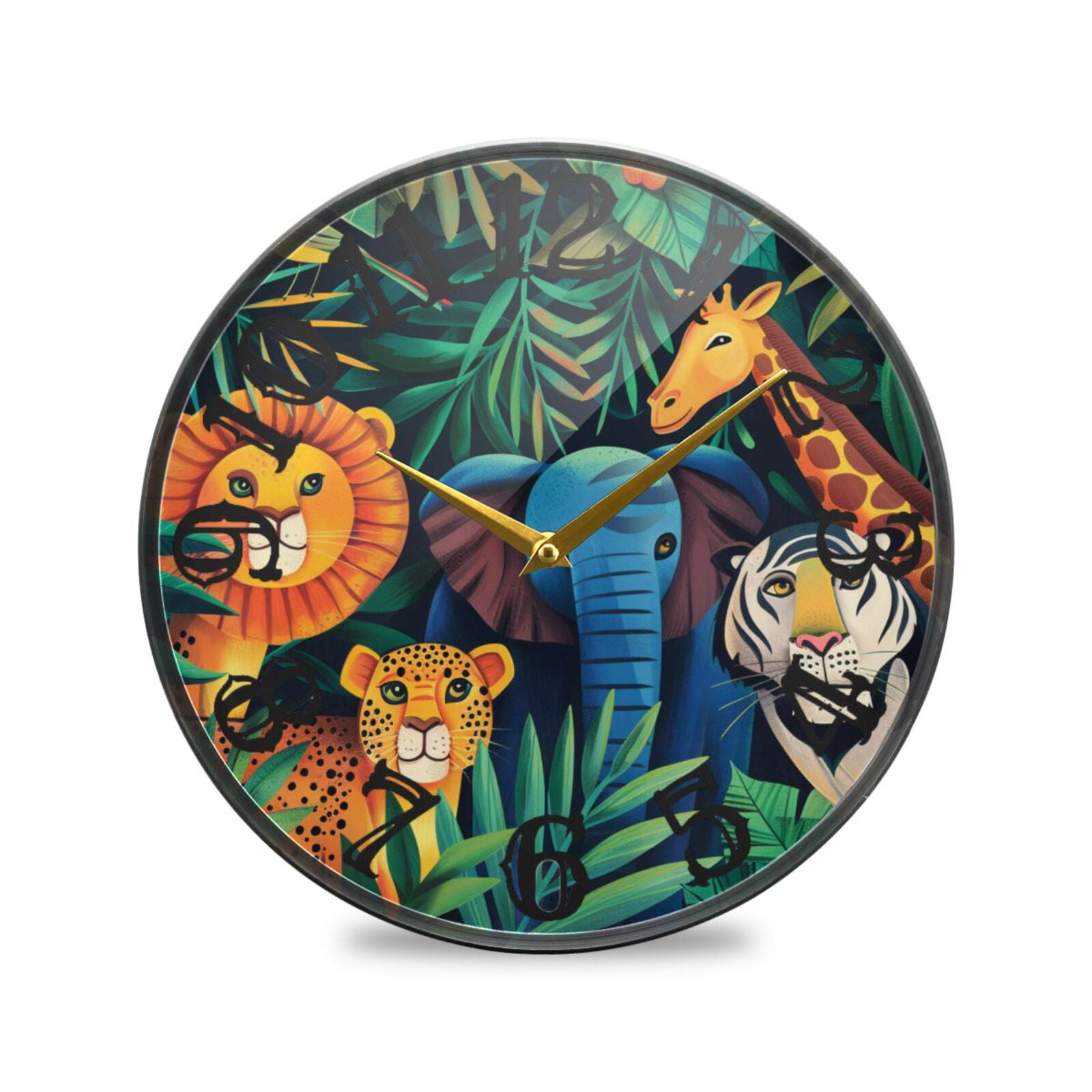 Jungle Animals Wall Clock 10 Inch Silent Non Ticking Battery Operated ...