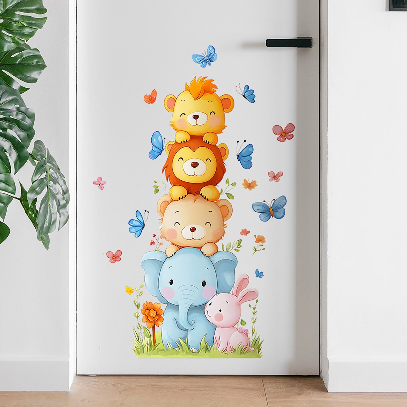 Jungle Animals Wall Decals Pink Flamingo Bear Lion Rabbit Safari ...