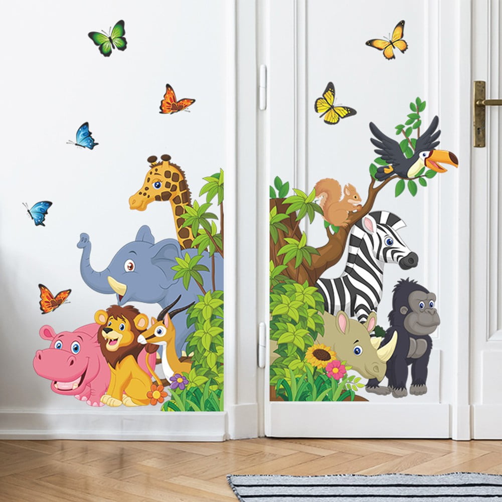 Jungle Animals Wall Stickers For Kids Room Bedroom Decor Forest Vinyl ...