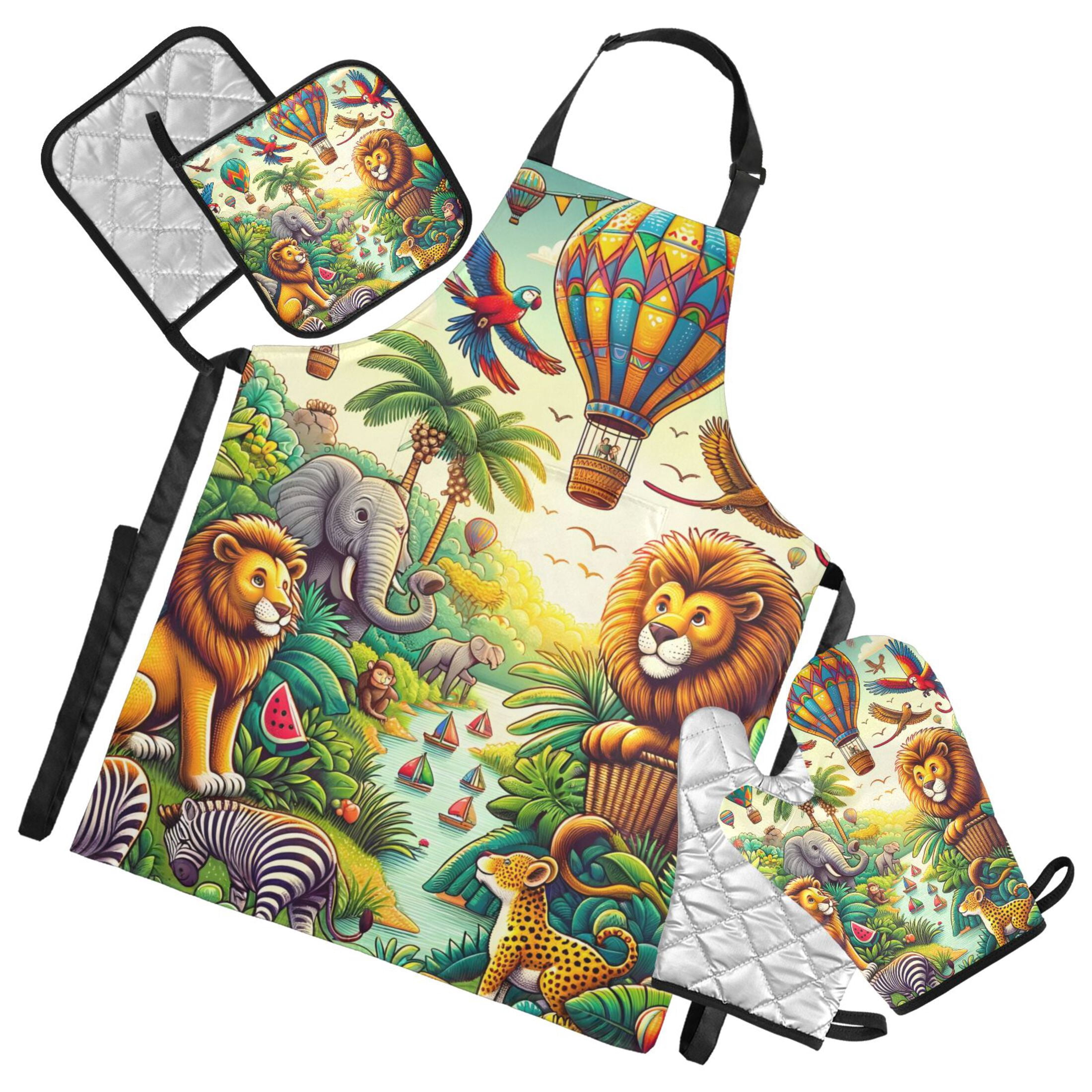 Jungle Animals and Hot Air Balloon 5 Pcs Kitchen Set Heat Resistant ...