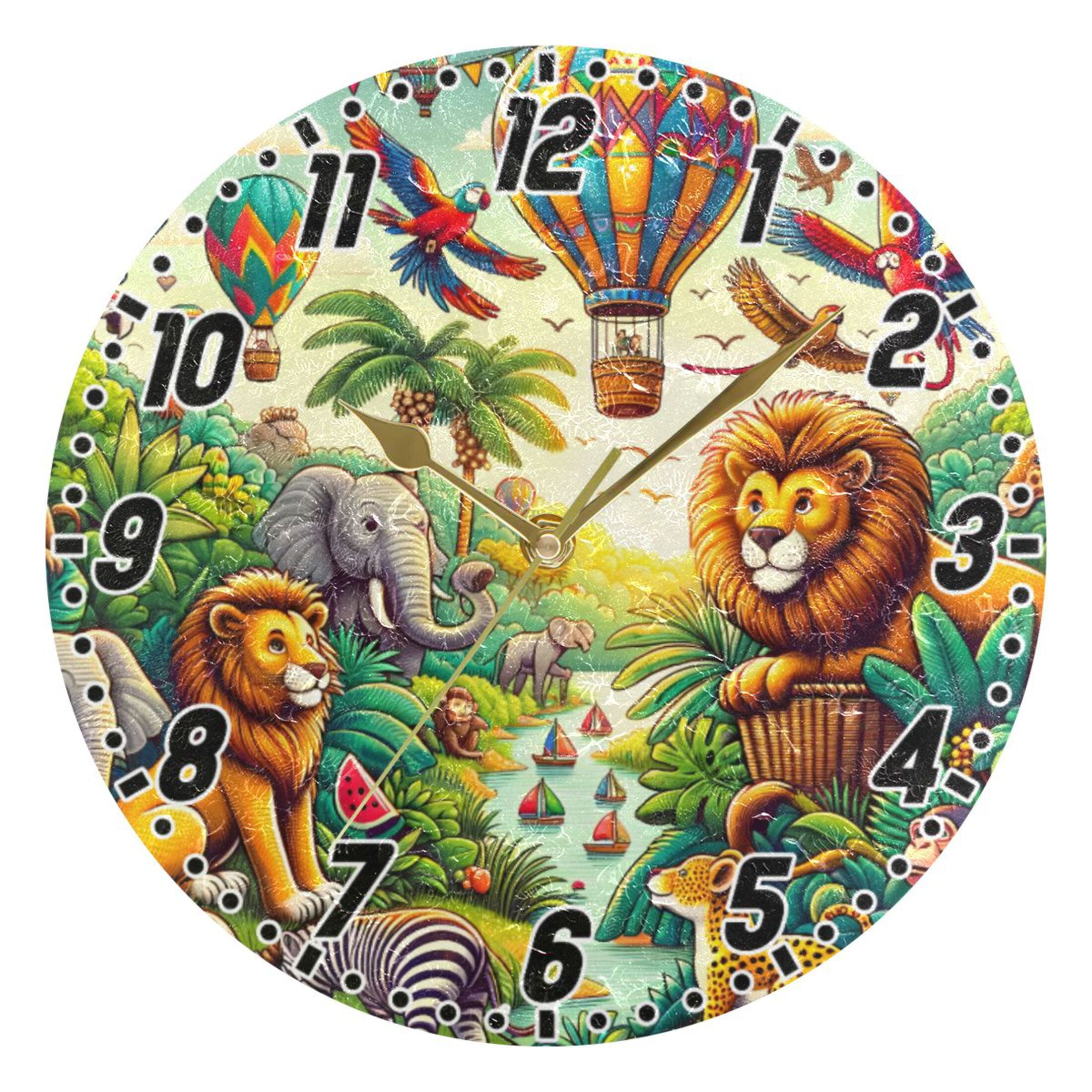Jungle Animals and Hot Air Balloon Wall Clock 9.8 inch Battery Operated ...