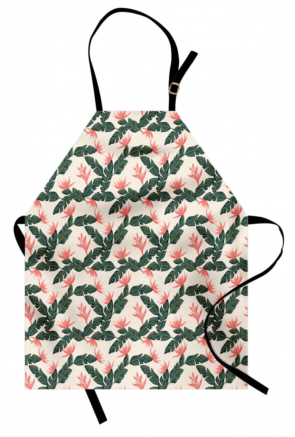 Jungle Apron Retro Style Island Nature Pattern with Leaves Bird of ...