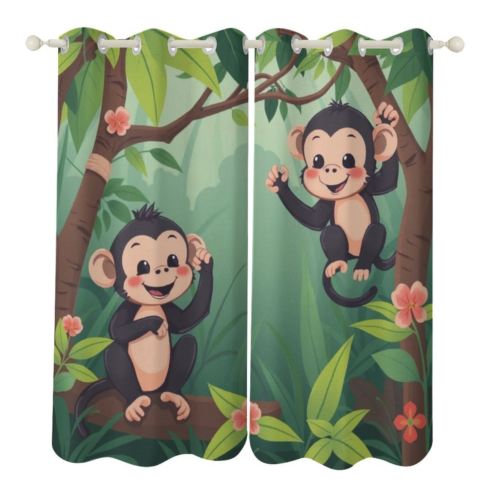 Jungle Baby Monkeys Curtains Outdoor Decor Curtain Panels With Grommets ...