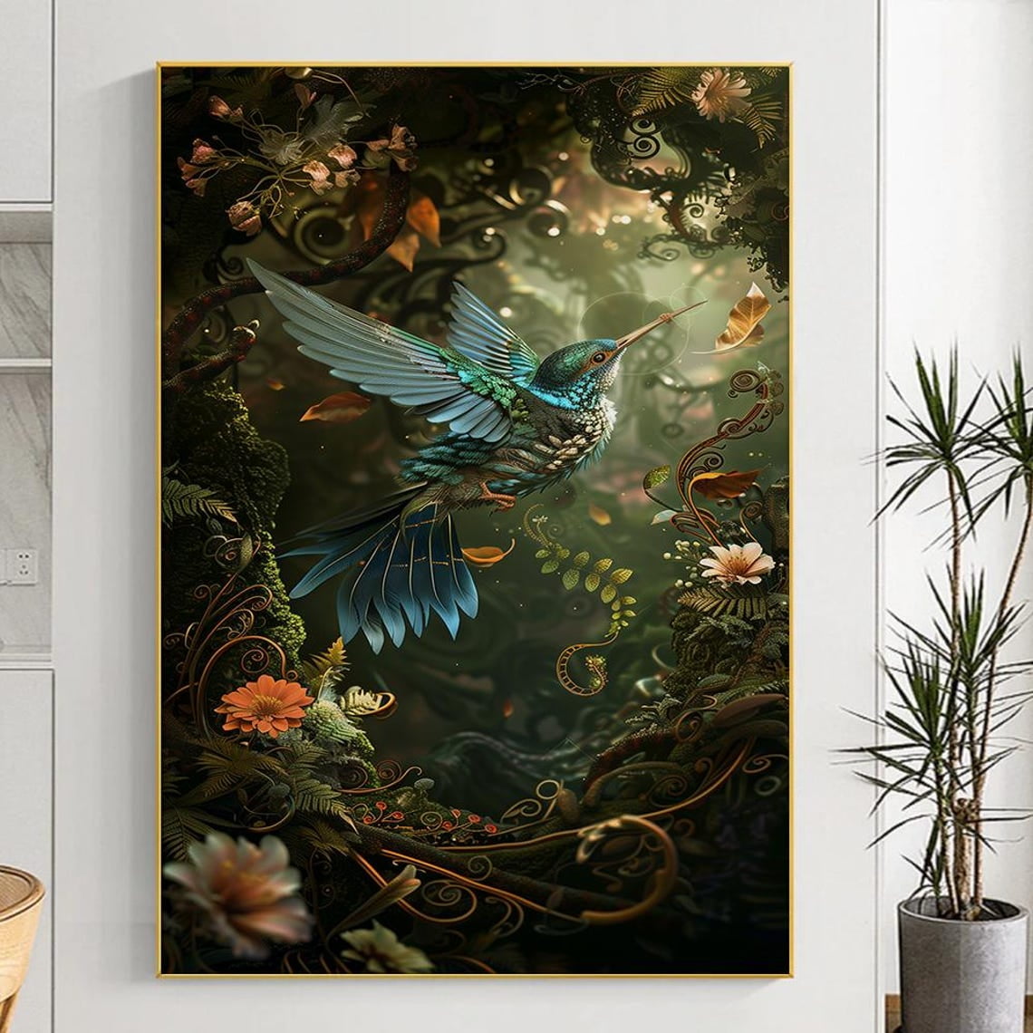 Jungle Bird Art Fantasy Nature Hummingbird Poster Home Decor, 16x24 ...
