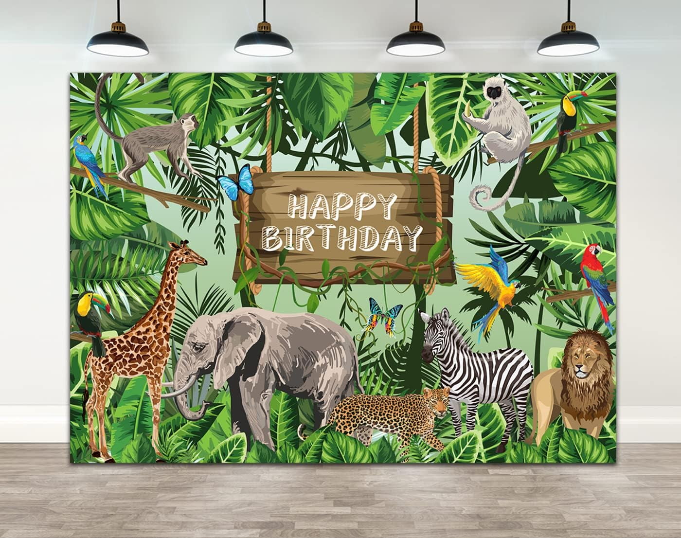 Jungle Birthday Backdrop Safari Animals Tropical Boy Birthday Party ...