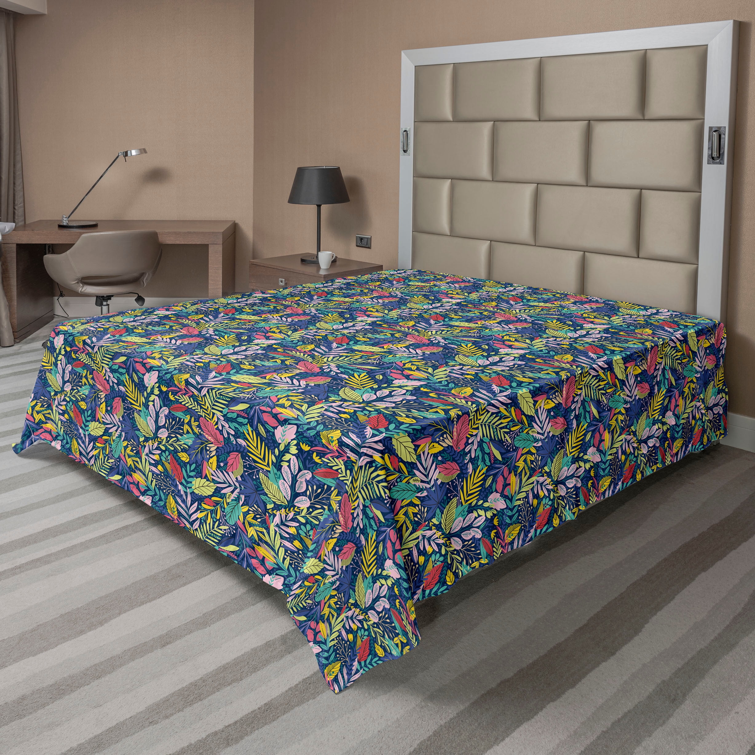 Jungle Boho Flat Sheet, Colorful Design Exotic Garden Illustration ...