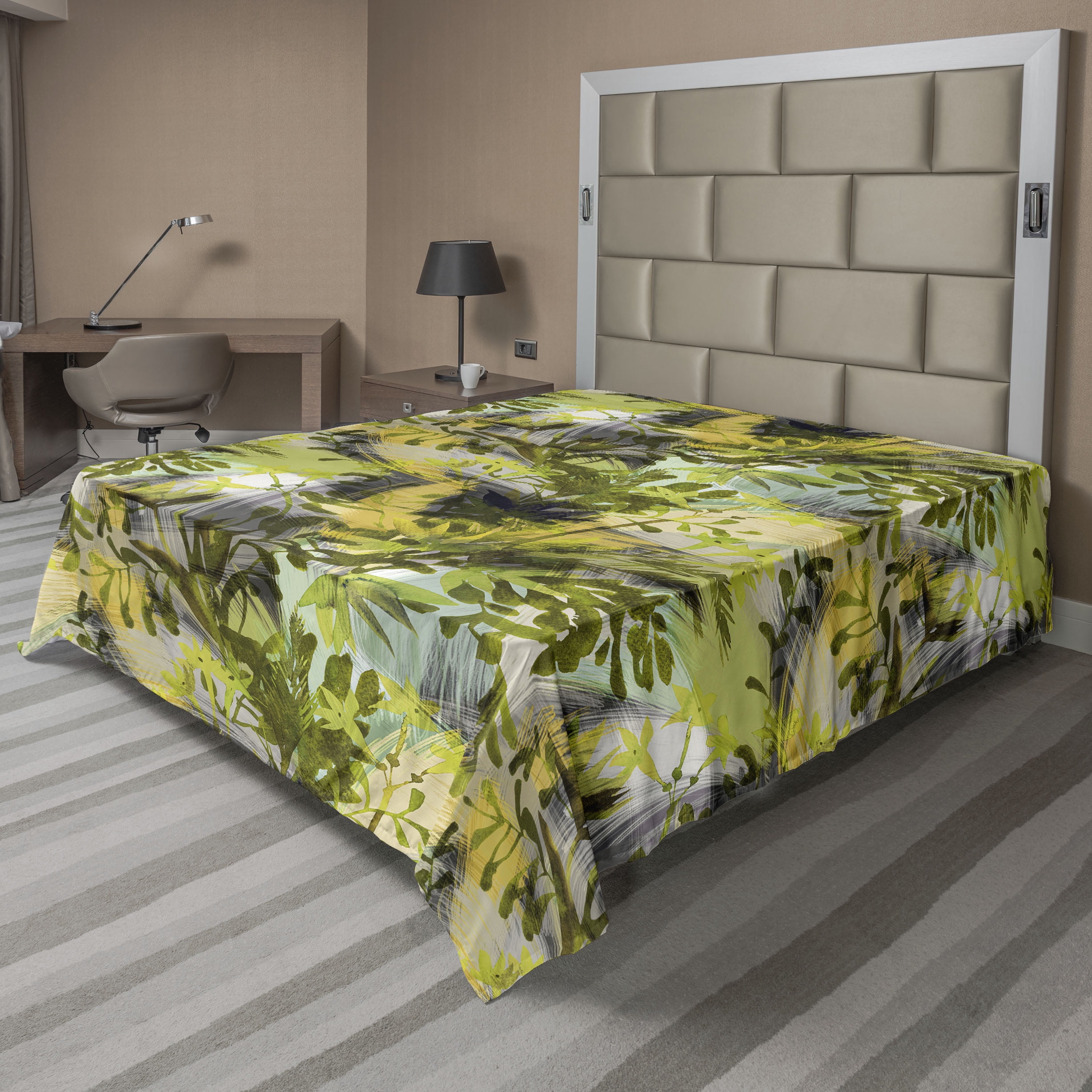 Ambesonne Jungle Boho Flat Bedding Sheet Soft Top Sheet, Leafy Scene ...
