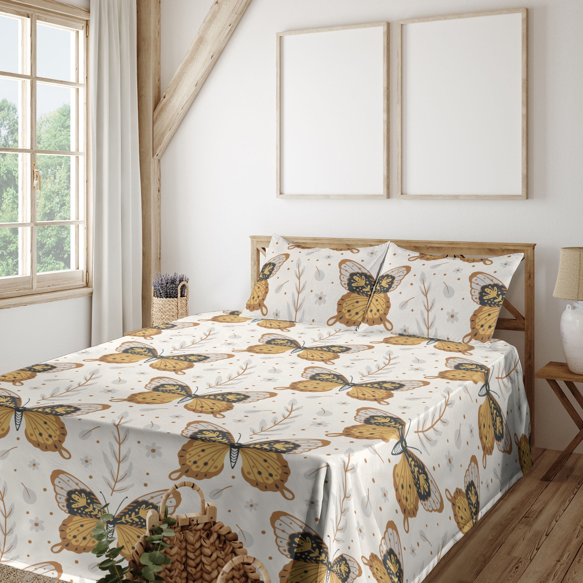 Ambesonne Jungle Boho Fitted & Flat Sheet with Shams 4 Pcs Set, Modern ...