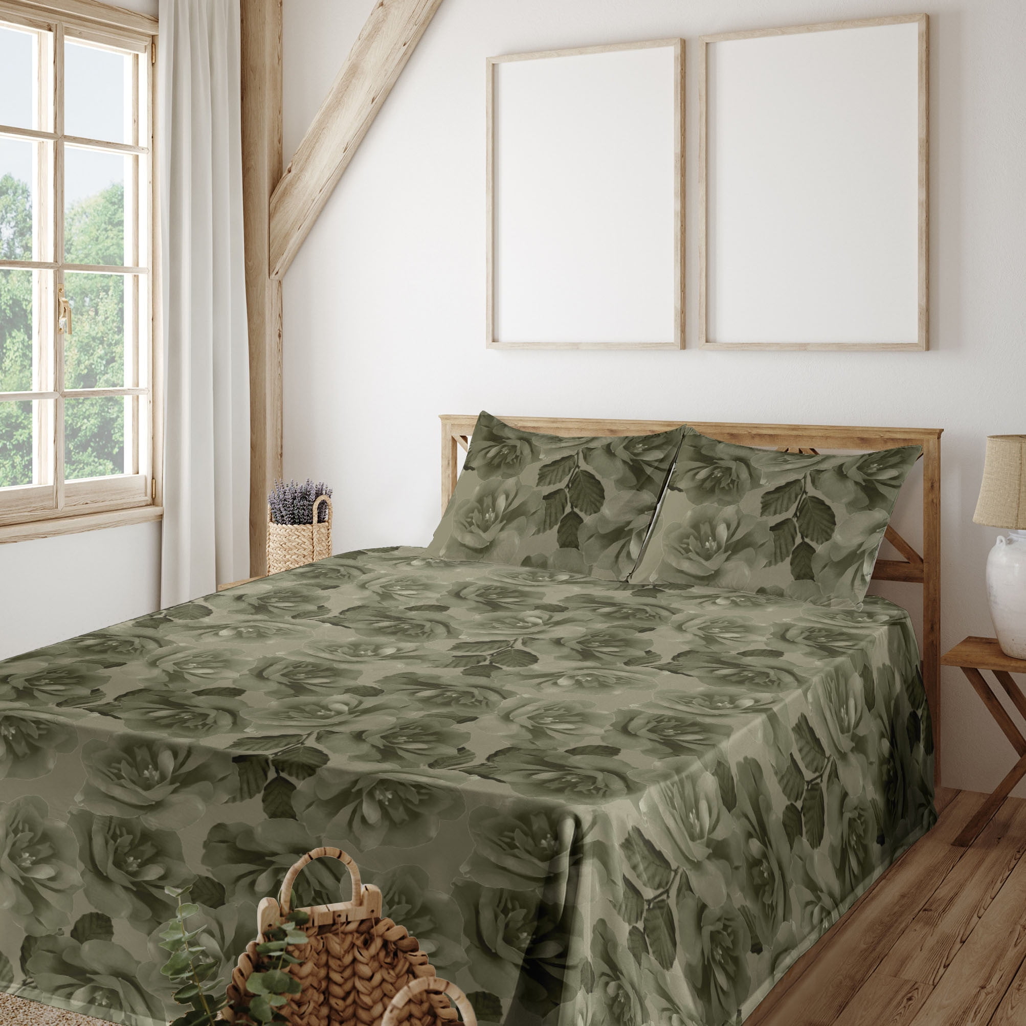 Jungle Boho Sheet Set, Nostalgic Vibes Garden Scene Flowers Vintage and ...