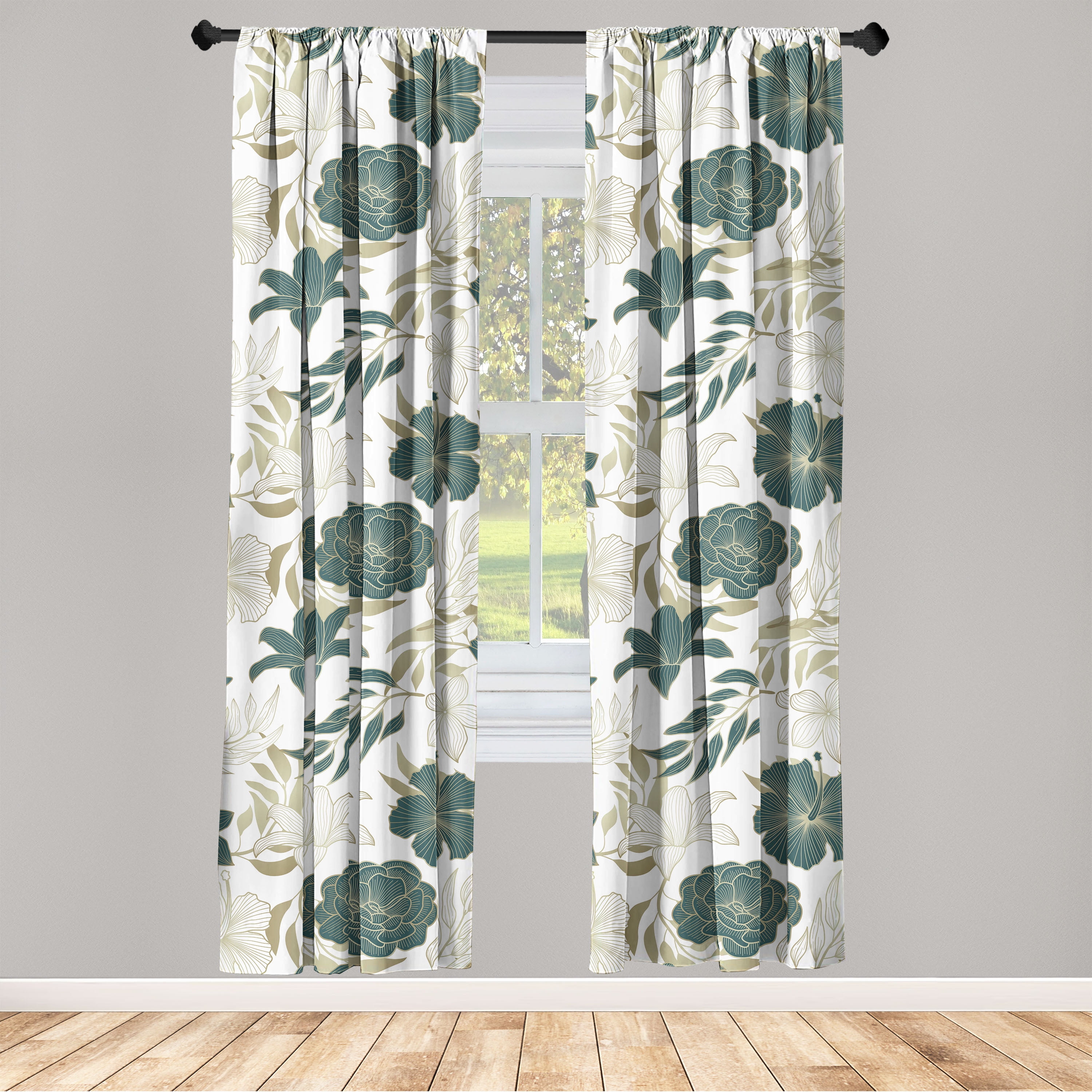 Jungle Boho Window Curtains, Simple Design Hibiscus and Rose Flowers ...