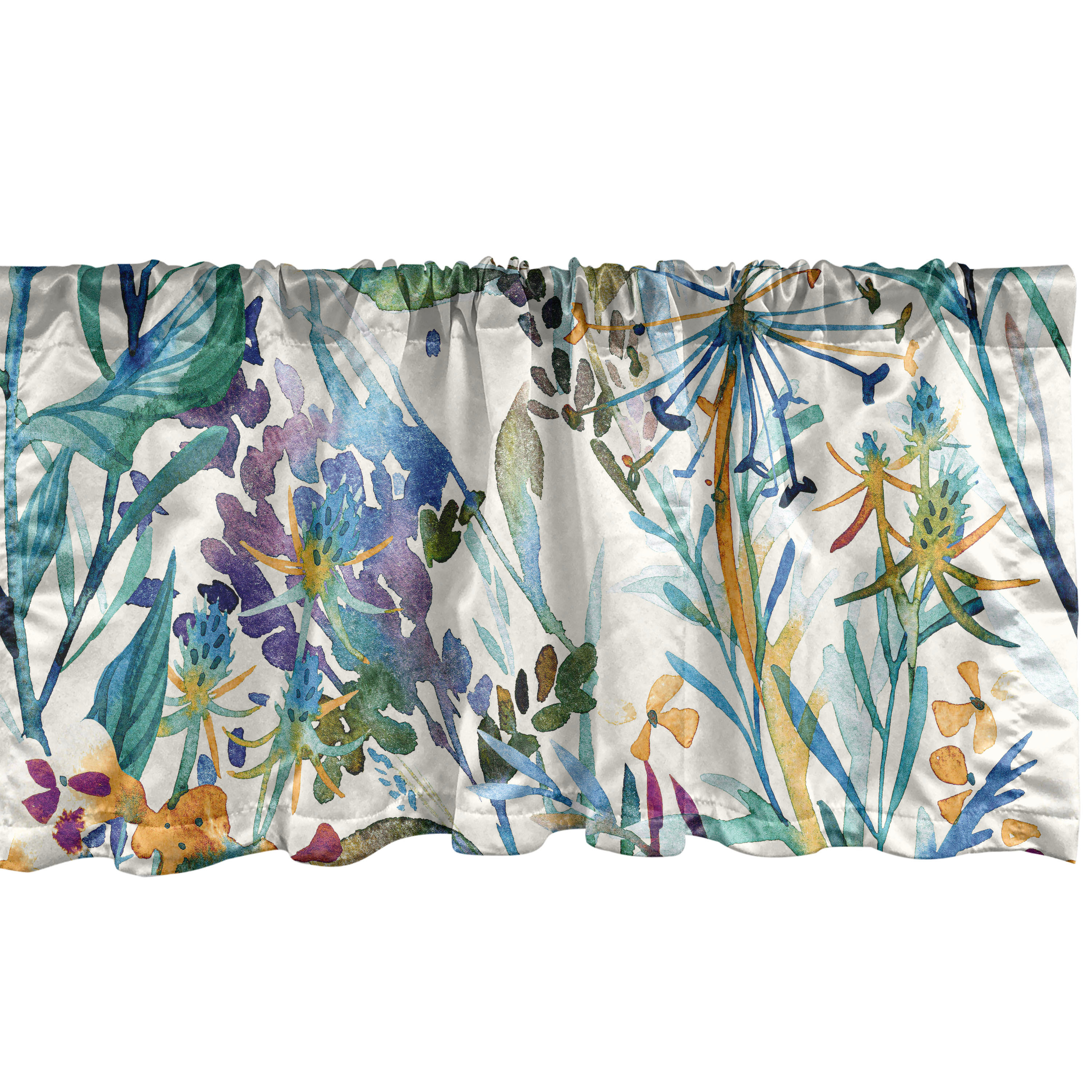 Jungle Boho Window Valance, Aquarelle Forest Themed Floral Scene with ...