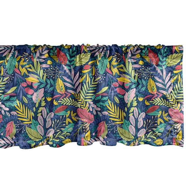Jungle Boho Window Valance, Colorful Design Exotic Garden Illustration ...