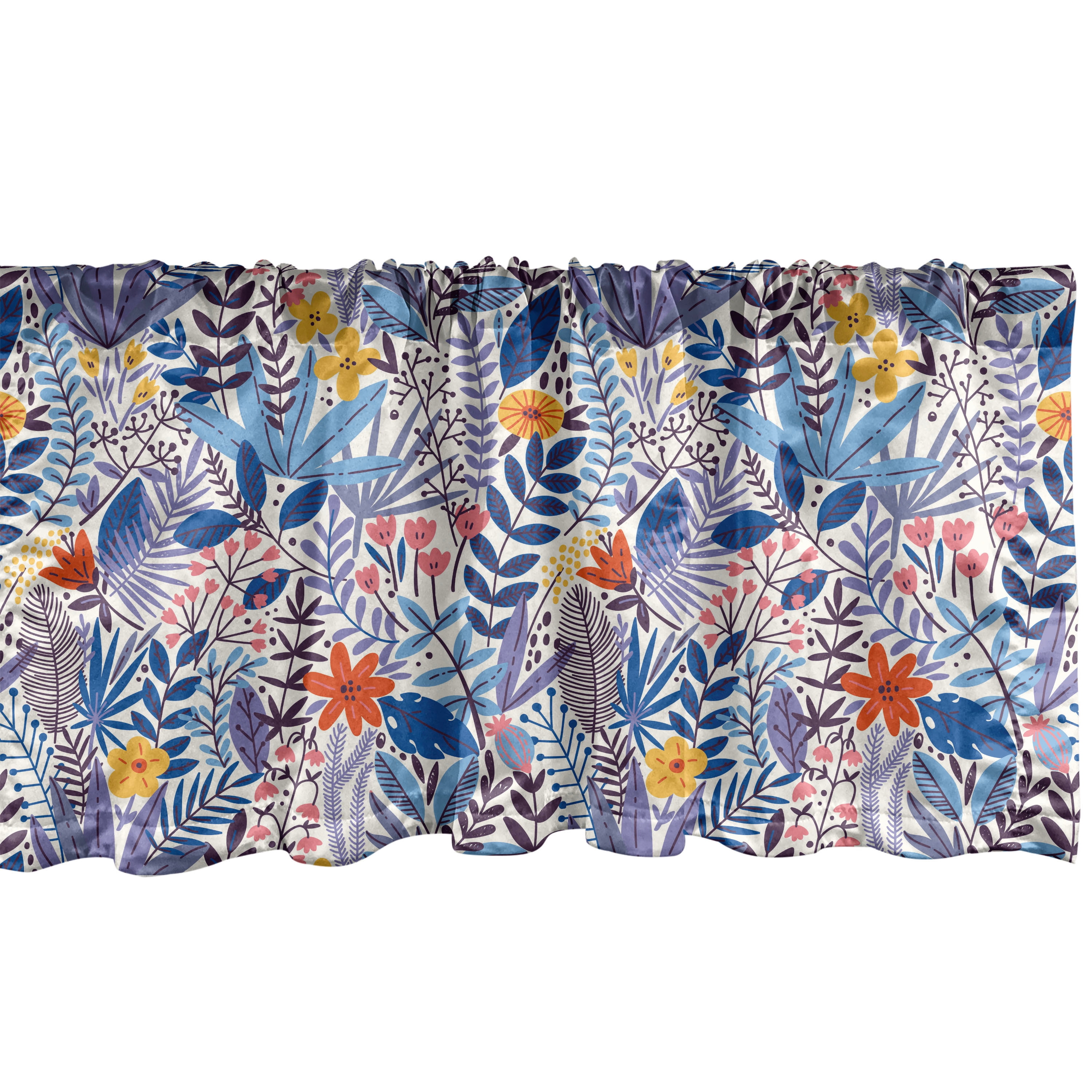 Jungle Boho Window Valance, Colorful Design Tropical Leaves and Flowers ...