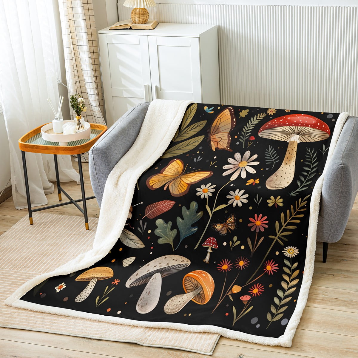 Jungle Botanical Blanket Mushroom Throw Blanket 60"x80",Butterfly ...