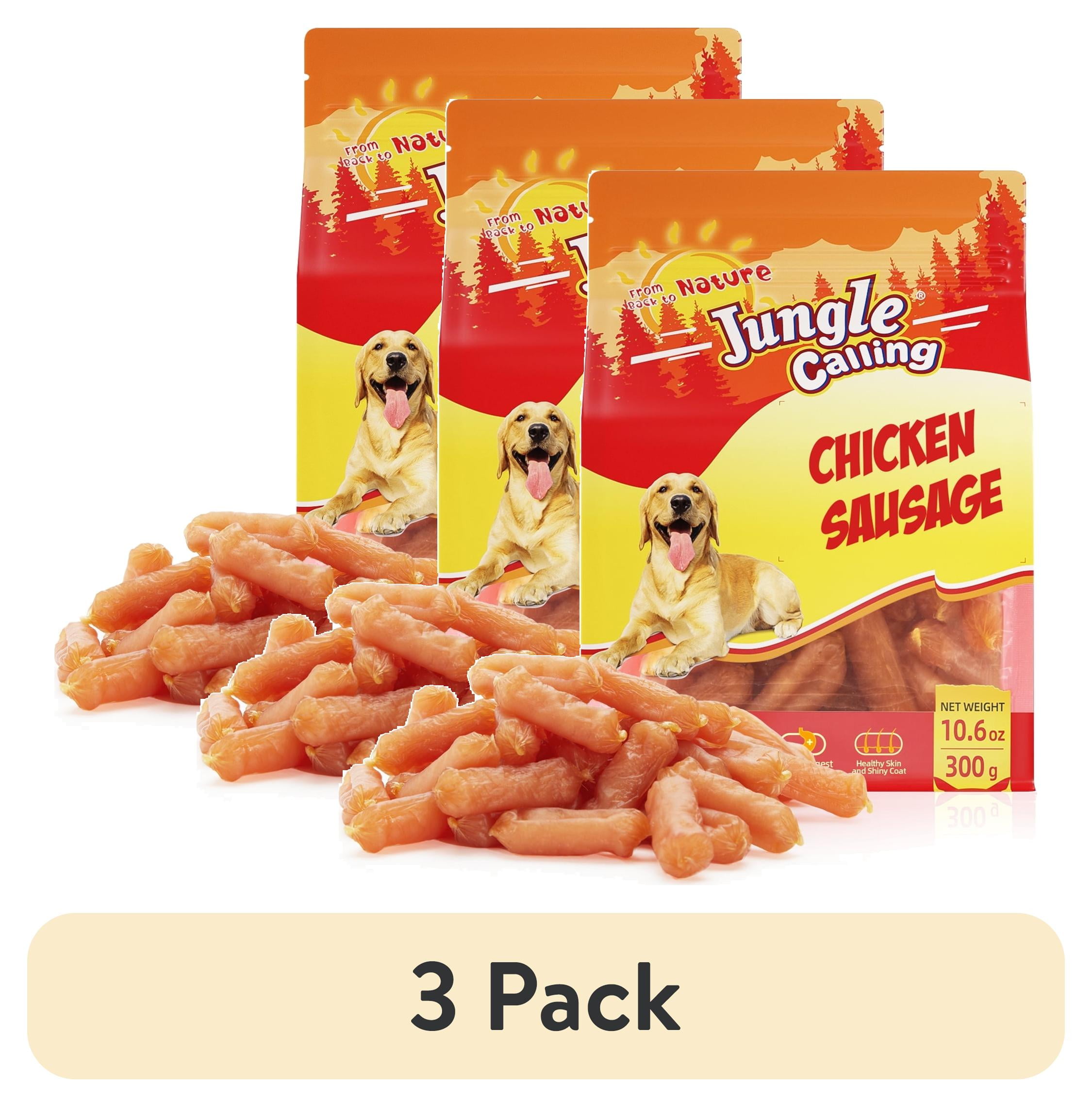 (3 pack) Jungle Calling Chicken Sausage Dog Treats Chicken Jerky ...