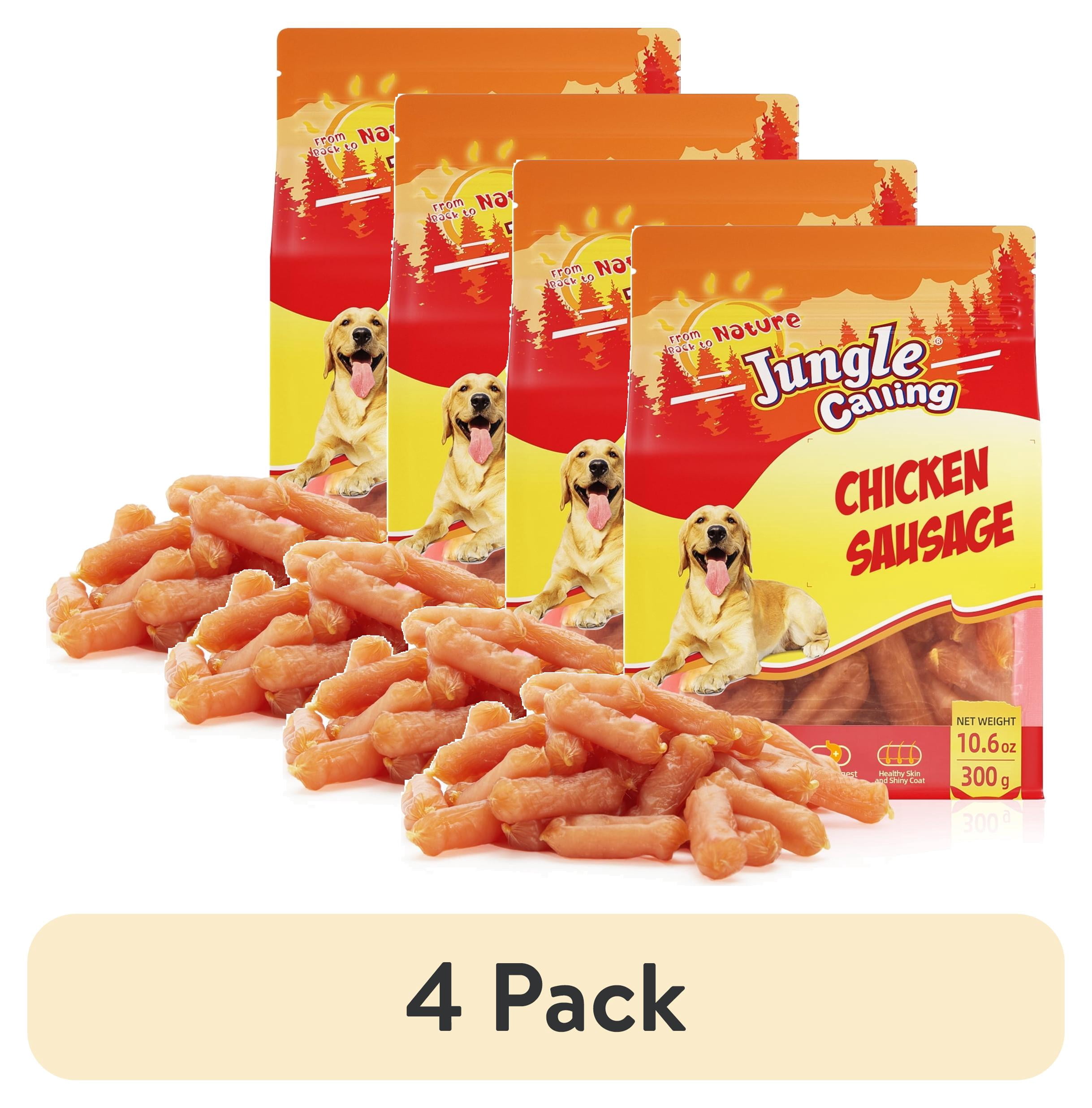 (4 pack) Jungle Calling Chicken Sausage Dog Treats Chicken Jerky ...