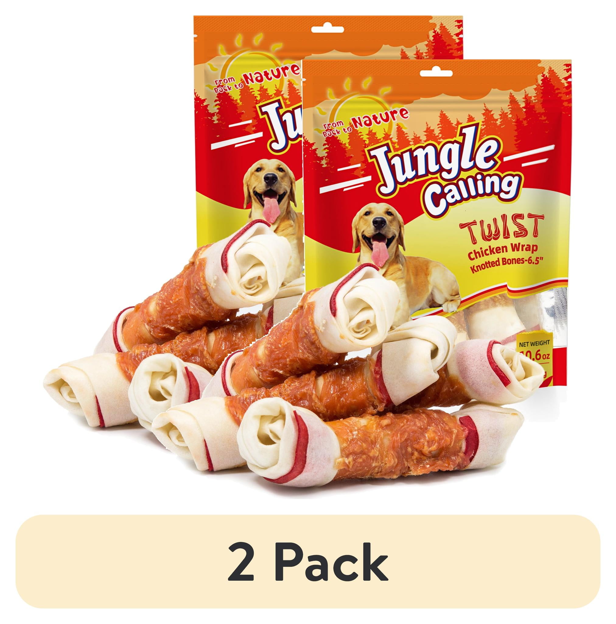 (2 pack) Jungle Calling Chicken Wrap Knotted Bones Dog Chews, Long ...