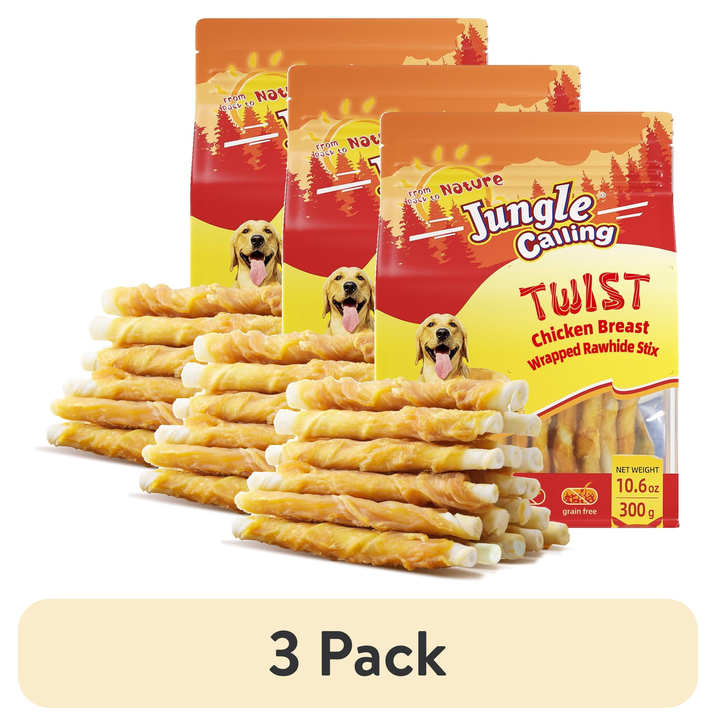 (3 pack) Jungle Calling Dog Treats, Chicken Wrapped Rawhide Sticks for ...