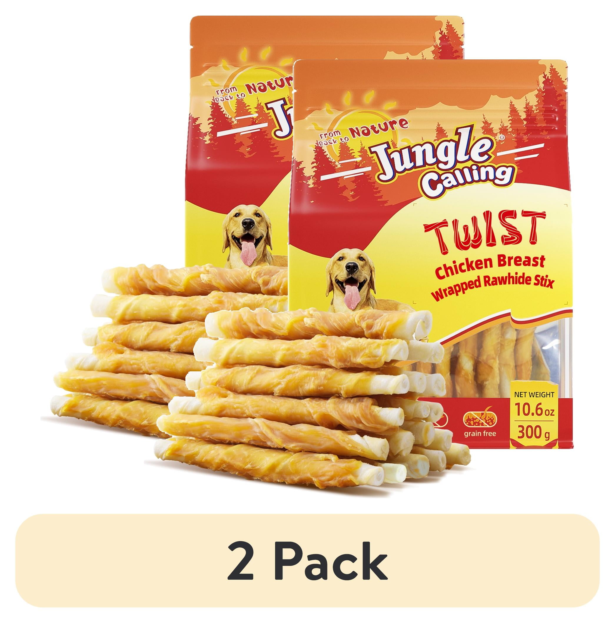 (2 pack) Jungle Calling Dog Treats, Chicken Wrapped Rawhide Sticks for ...