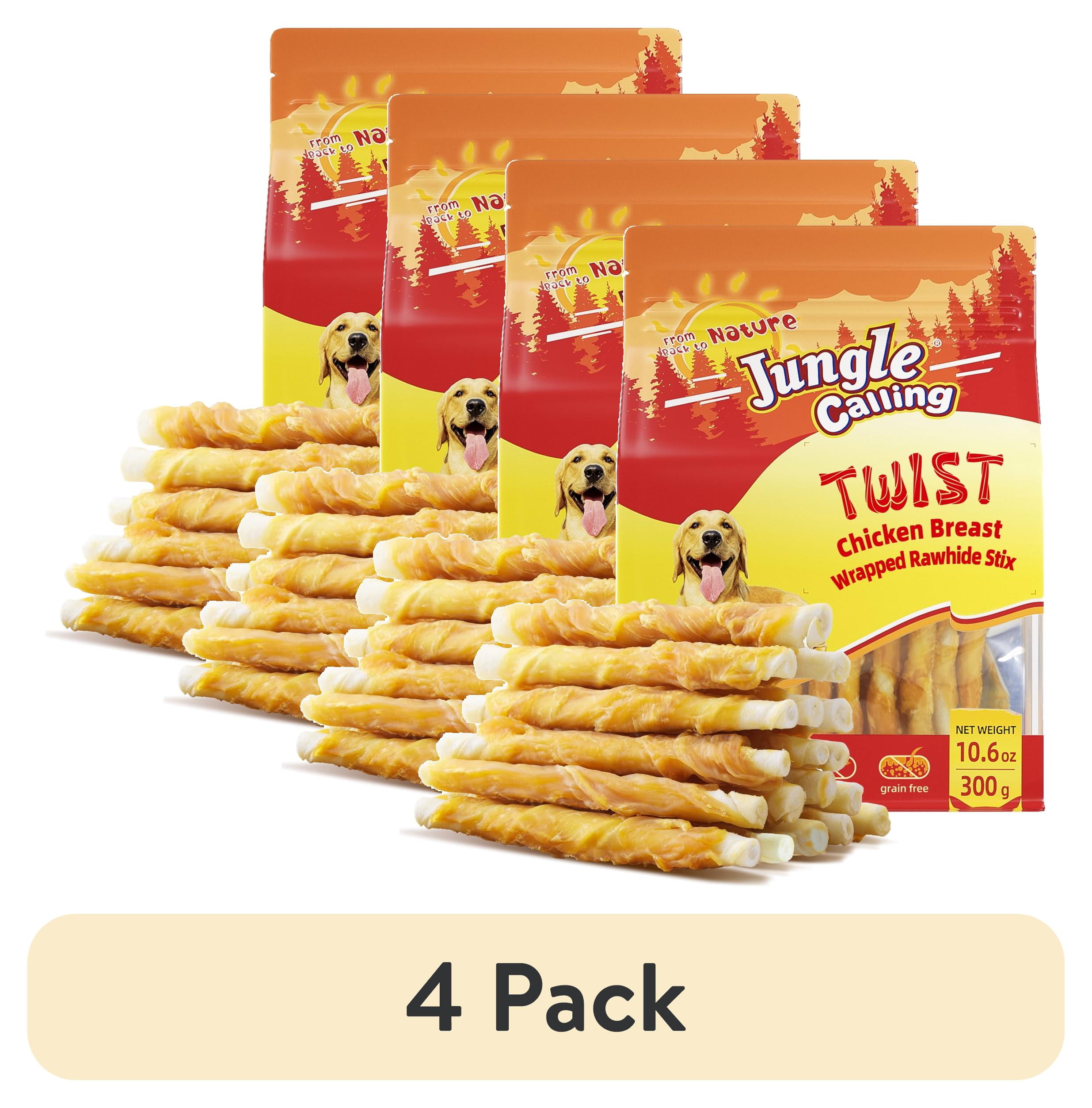 (4 pack) Jungle Calling Dog Treats, Chicken Wrapped Rawhide Sticks for ...