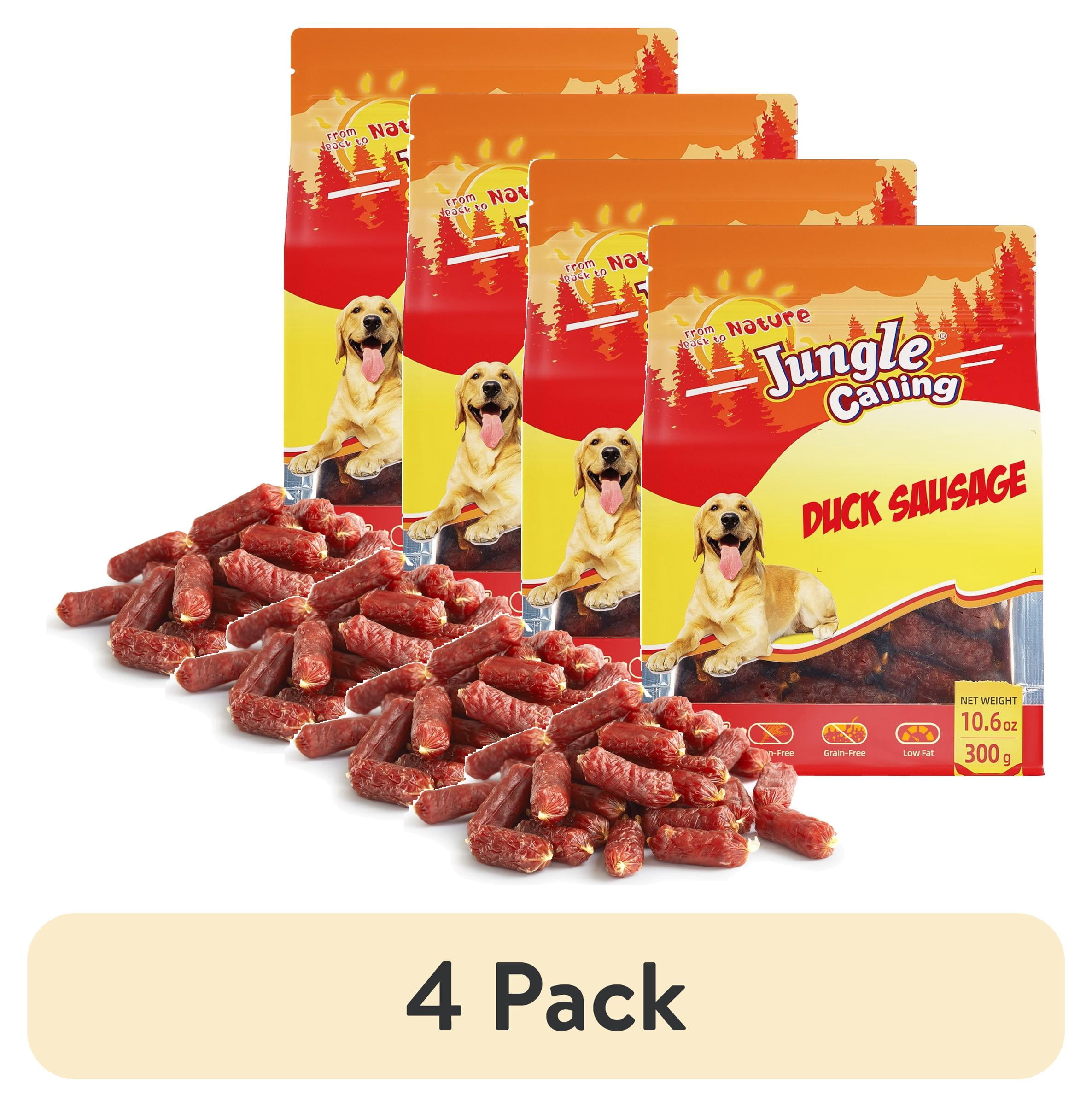 (4 pack) Jungle Calling Dog Treats, Duck Jerky Sausage Natural Chews ...