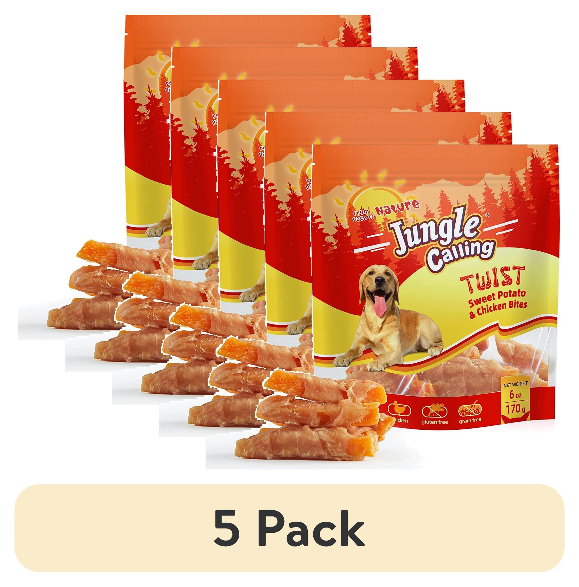 (5 pack) Jungle Calling Dog Treats, Skinless Chicken Wrapped Sweet ...