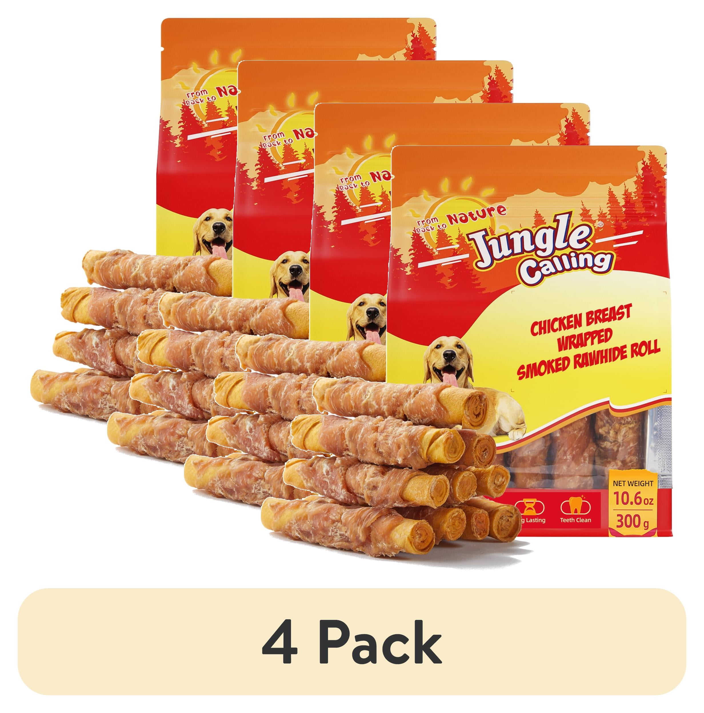 (4 pack) Jungle Calling Dog Treats Smoked Chicken Wrapped Rawhide Rolls ...