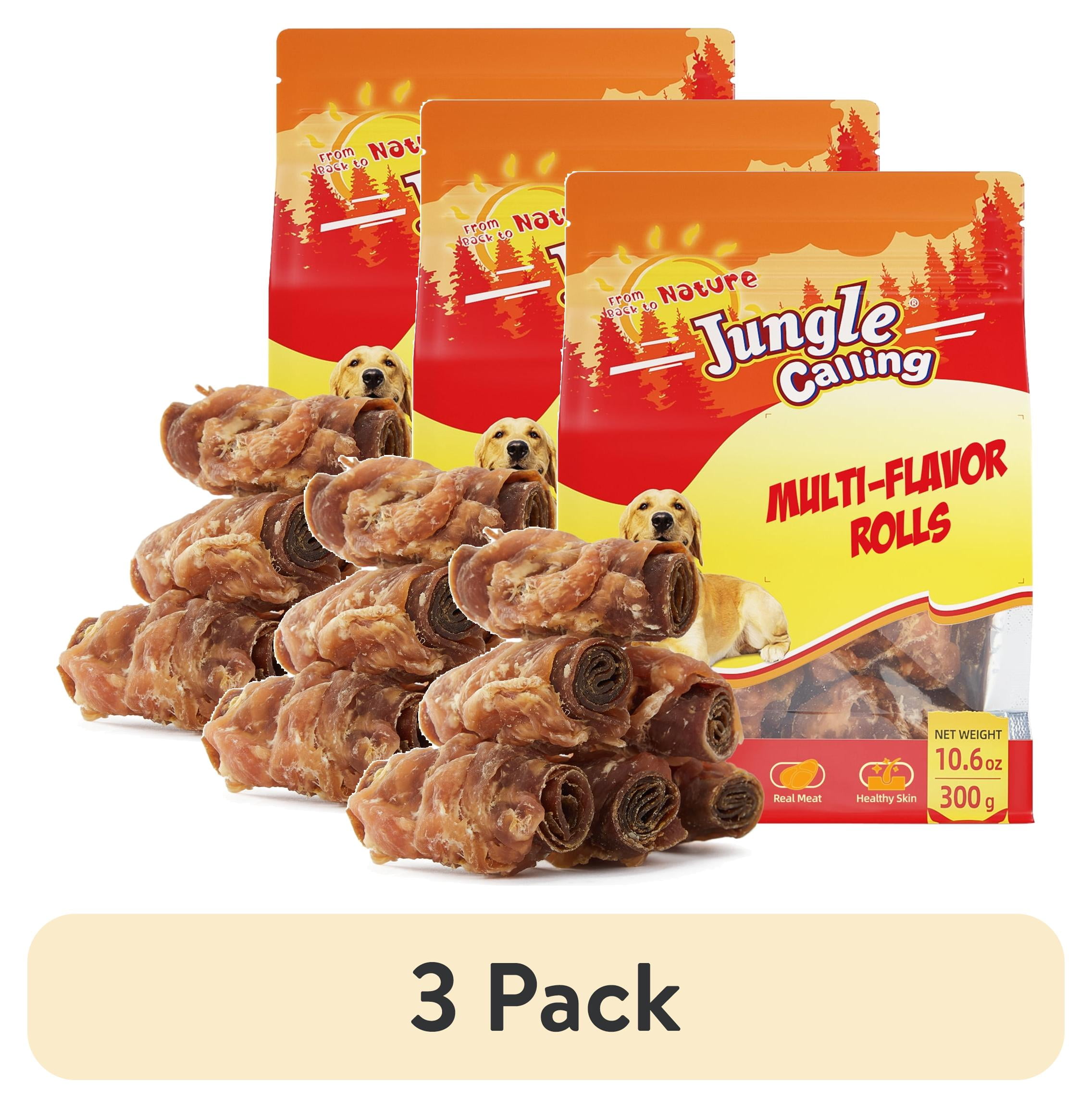 (3 pack) Jungle Calling Multi Flavor Rolls Dog Treats, Peanut Butter ...