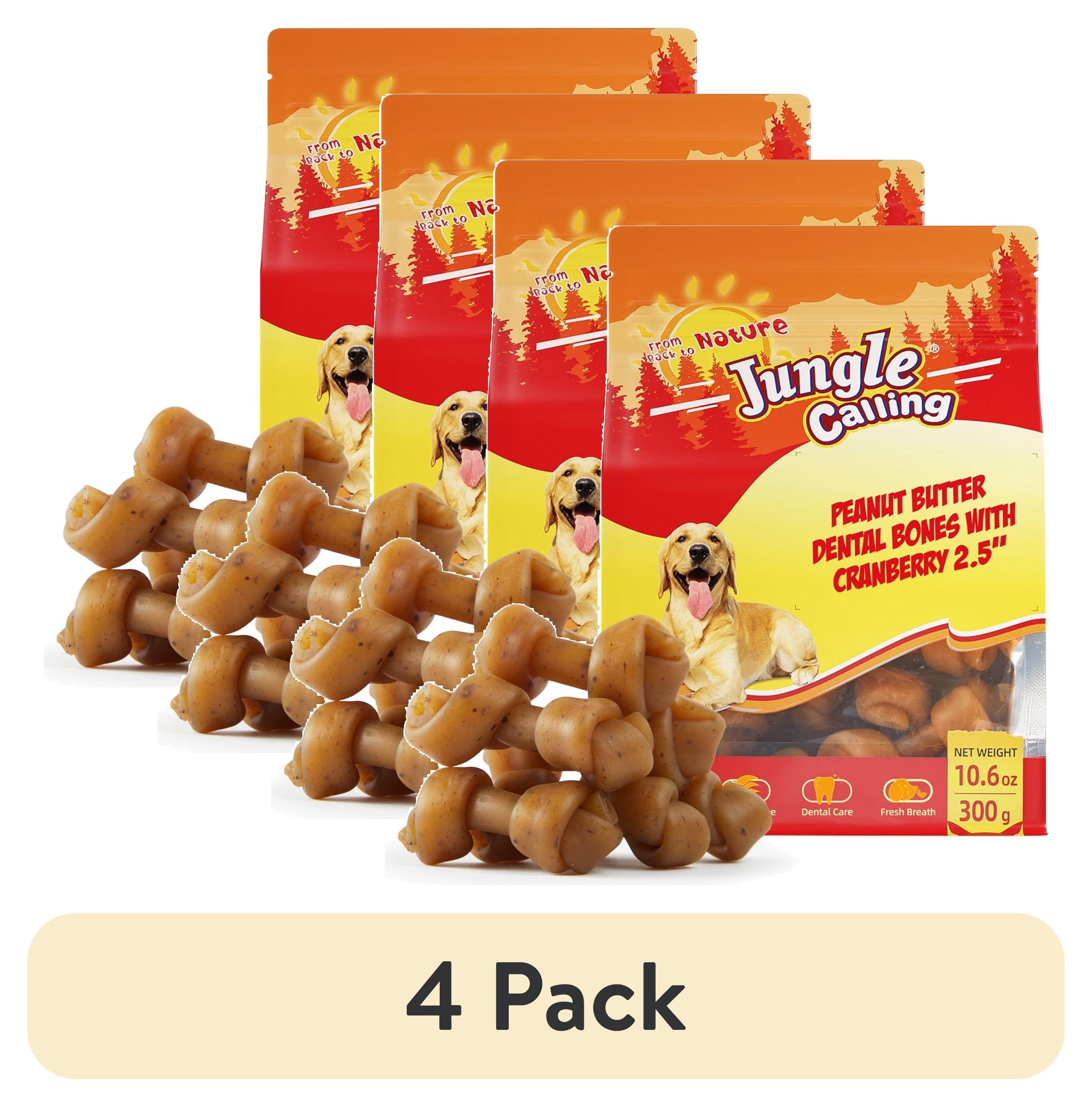(4 pack) Jungle Calling Peanut Butter Dog Treats, Dental Chews for Dogs ...