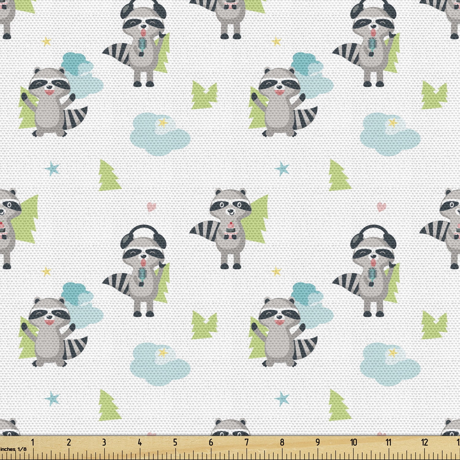 Ambesonne Jungle Cartoon Fabric by the Yard Upholstery, Raccoon Trees ...