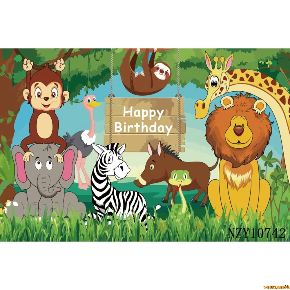 Jungle Cartoon Wild Animal Baby Birthday Party Background for ...