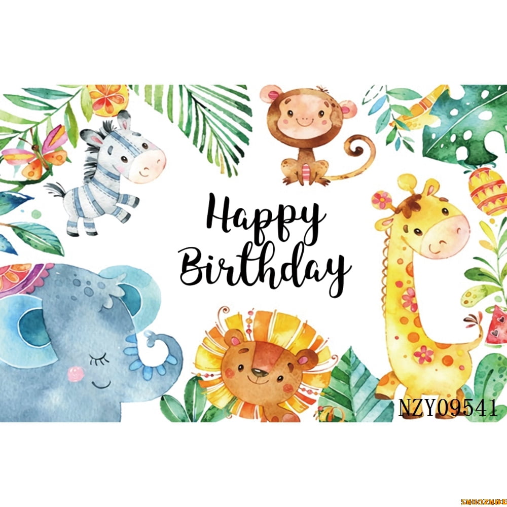 Jungle Cartoon Wild Animal Baby Birthday Party Background for ...
