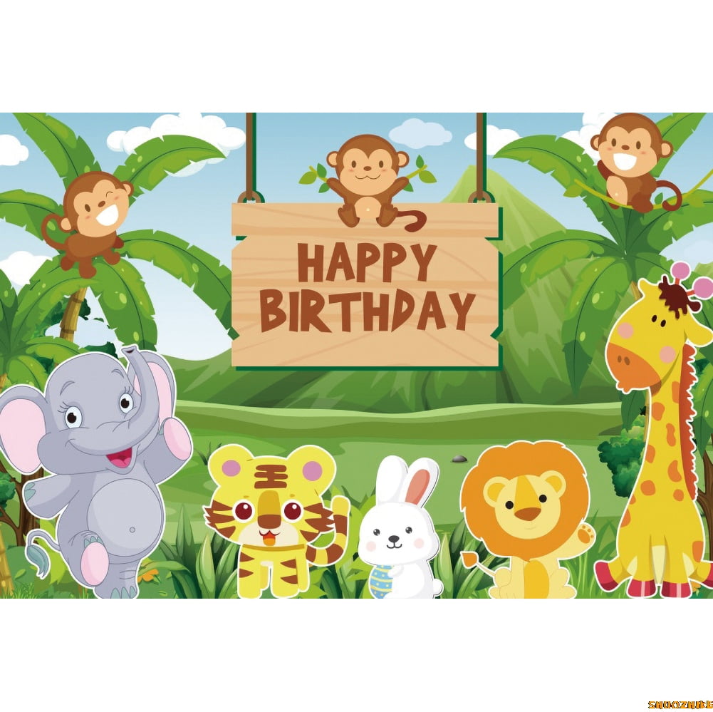 Jungle Cartoon Wild Animal Baby Birthday Party Background for ...