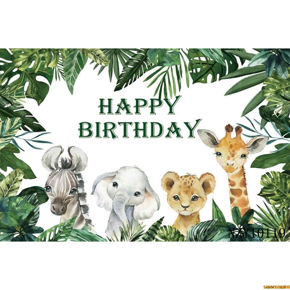 Jungle Cartoon Wild Animal Baby Birthday Party Background for ...